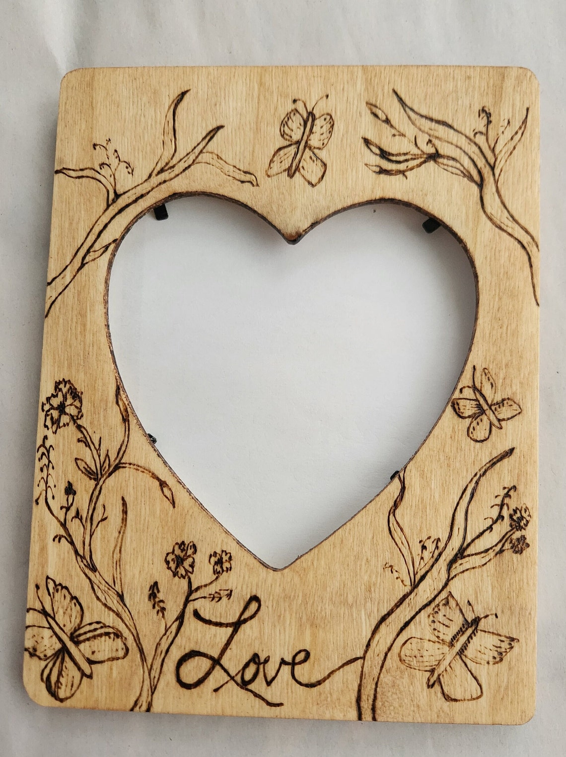 Custom Wood Burned Picture Frame. Butterflies Wood Burned on Picture ...