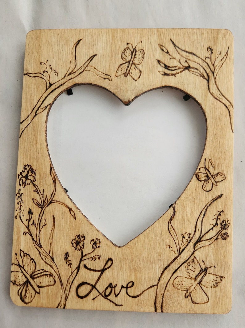 Custom Wood Burned Picture Frame. Butterflies Wood Burned on Picture ...