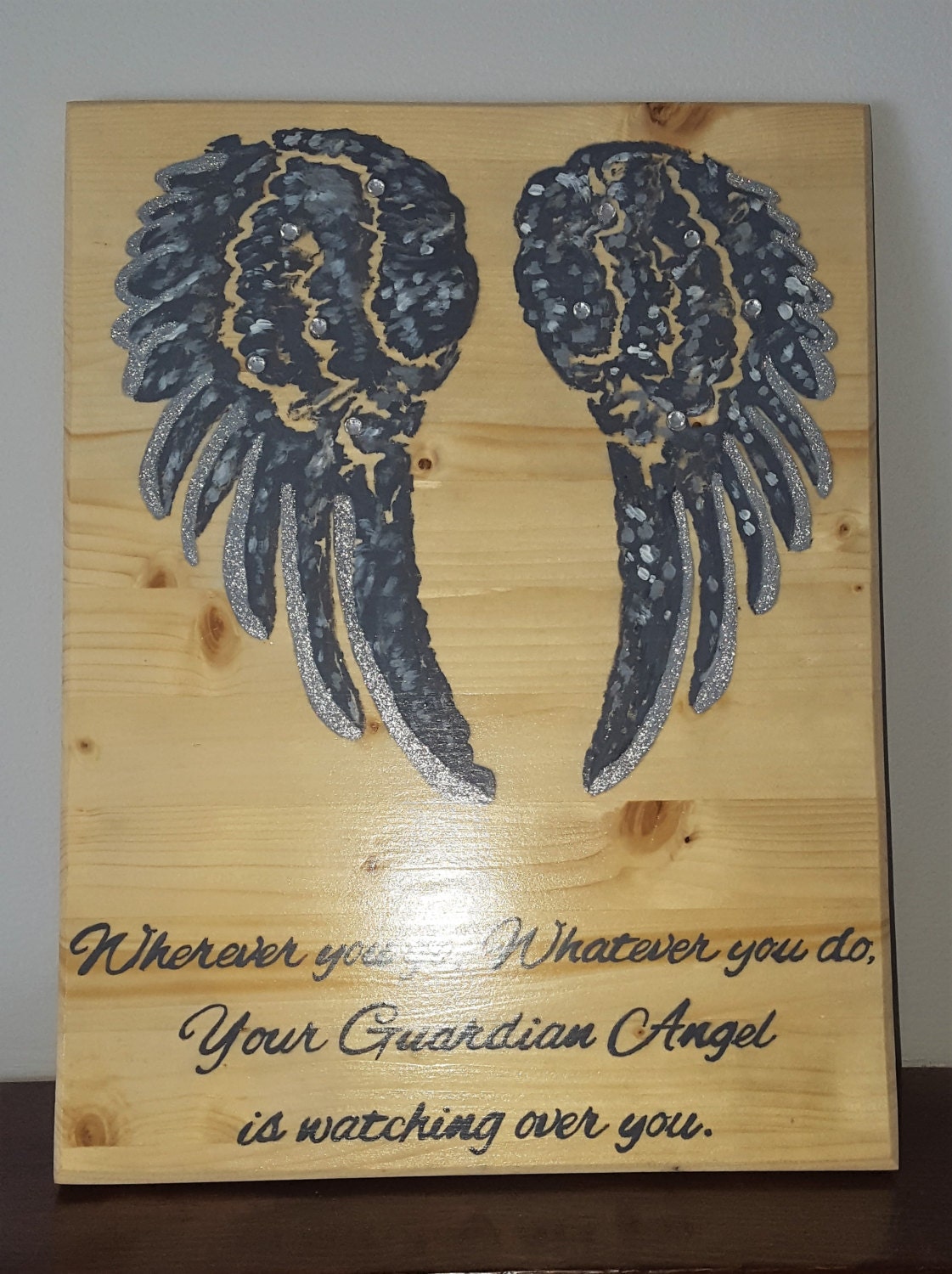 Guardian Angel Wood Sign – Glitter Wings, Home Decor (12x16) - Etsy