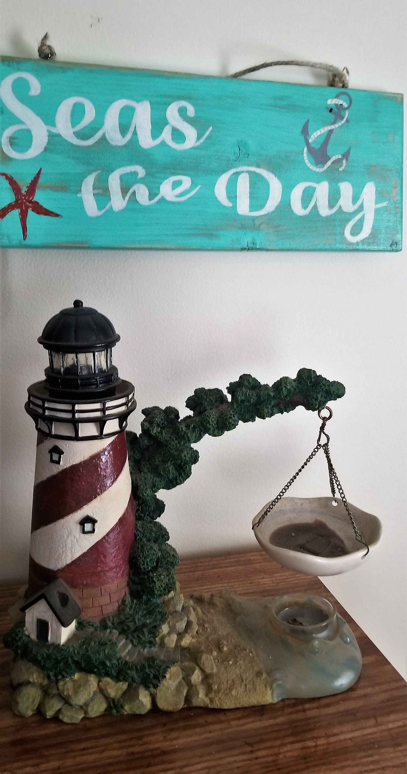 Handmade Wooden Sign That Says " Seas the Day", Painted Beach Signs ...
