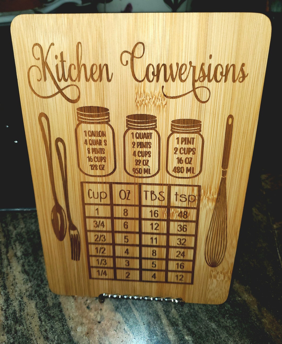 Kitchen Conversion Bamboo Cutting Board, Laser Engraved, Small Size - Etsy