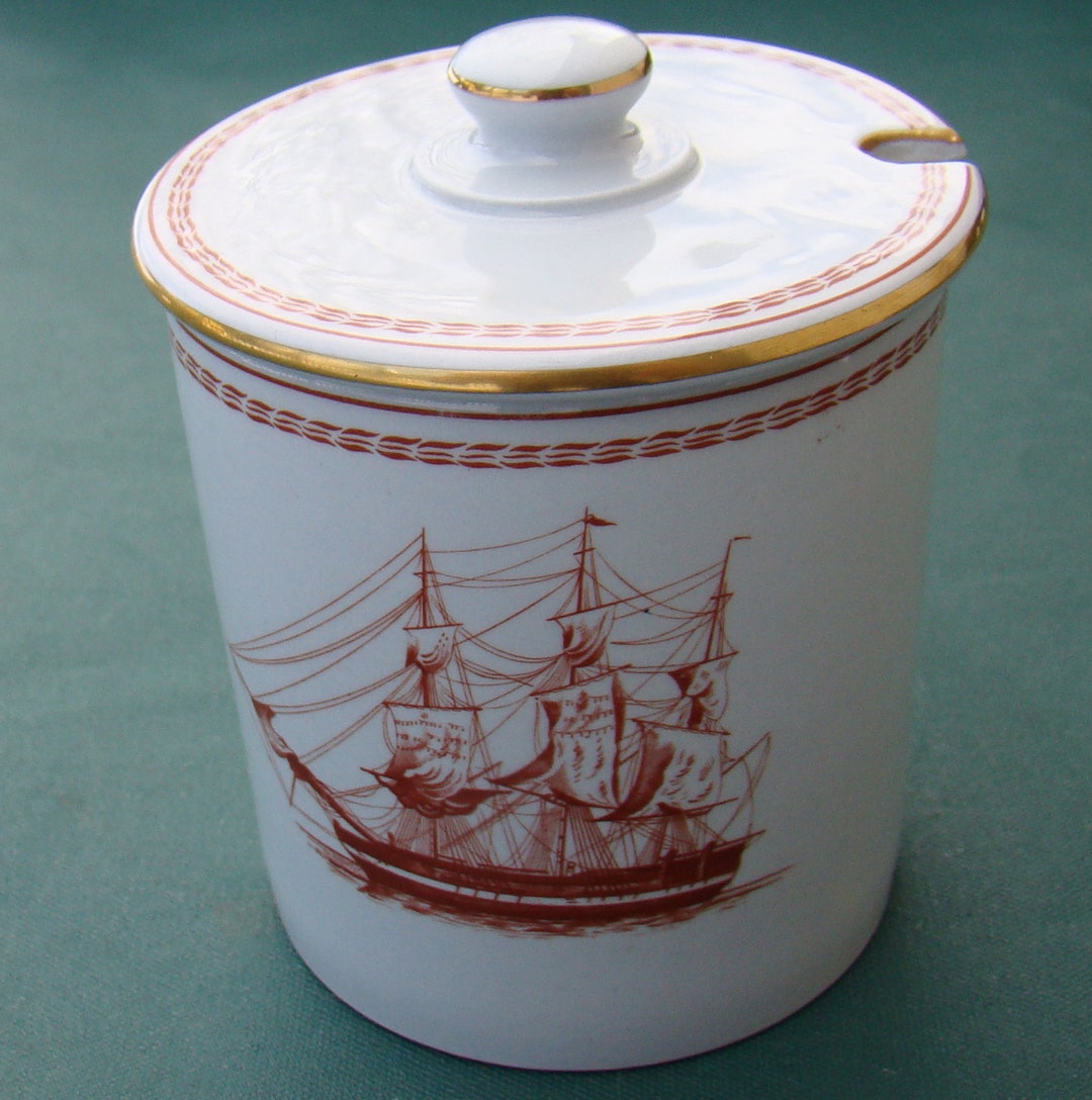 Spode TRADEWINDS Red Jam / Jelly Jar W Notched Lid Thomas Coutts Brig ...