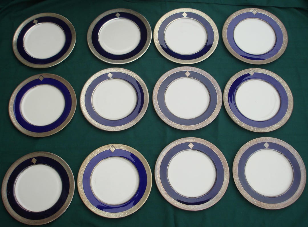 Silver Lenox 1830/M139 K.Q. (or BQ) 12 Dinner Plates Blue Band Silver ...