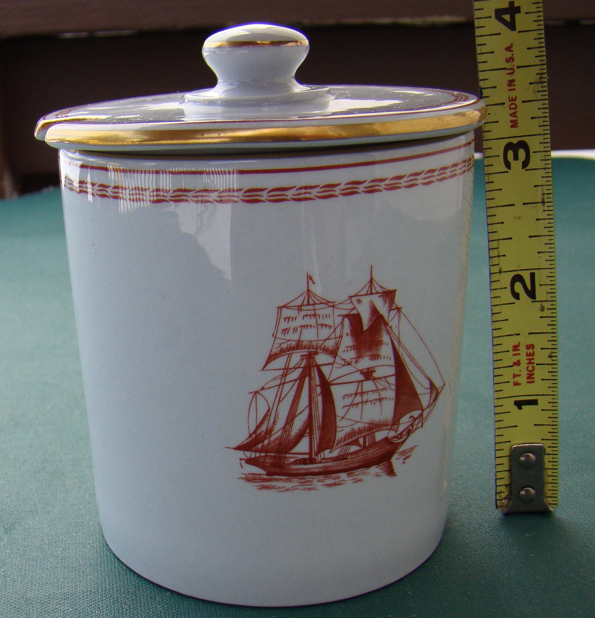 Spode TRADEWINDS Red Jam / Jelly Jar W Notched Lid Thomas Coutts Brig ...