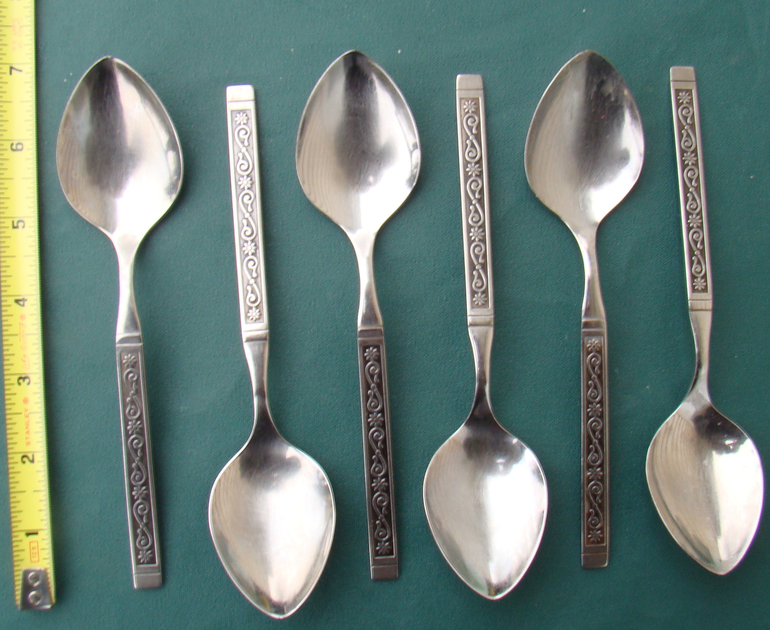 SSS by Oneida MIDNIGHT 6 Oval Soup Spoons Vintage Stainless Flatware ...