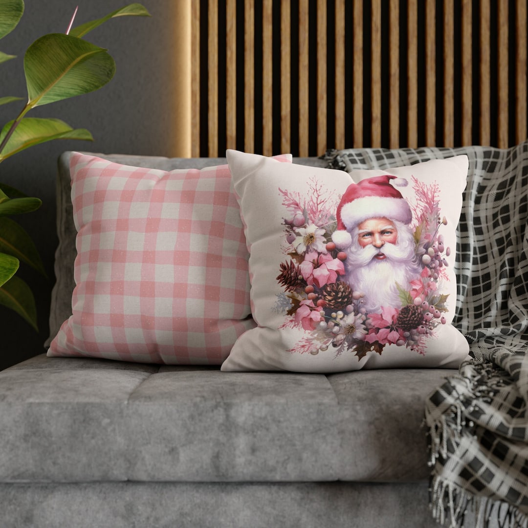 Pink Christmas Pillow Cover | Square Holiday Pillow Case | Decorative ...