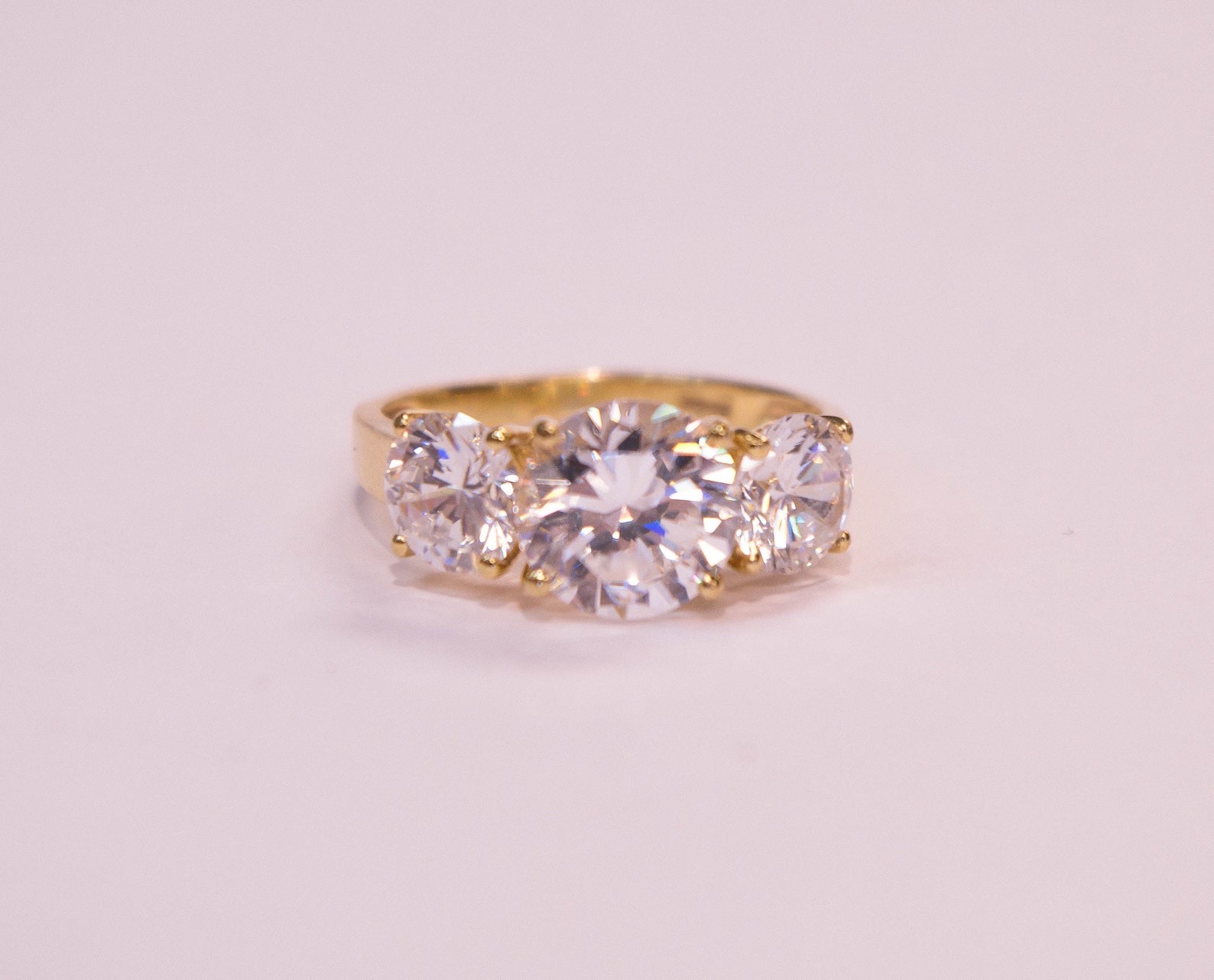 14K CZ Three Stone Ring | Etsy