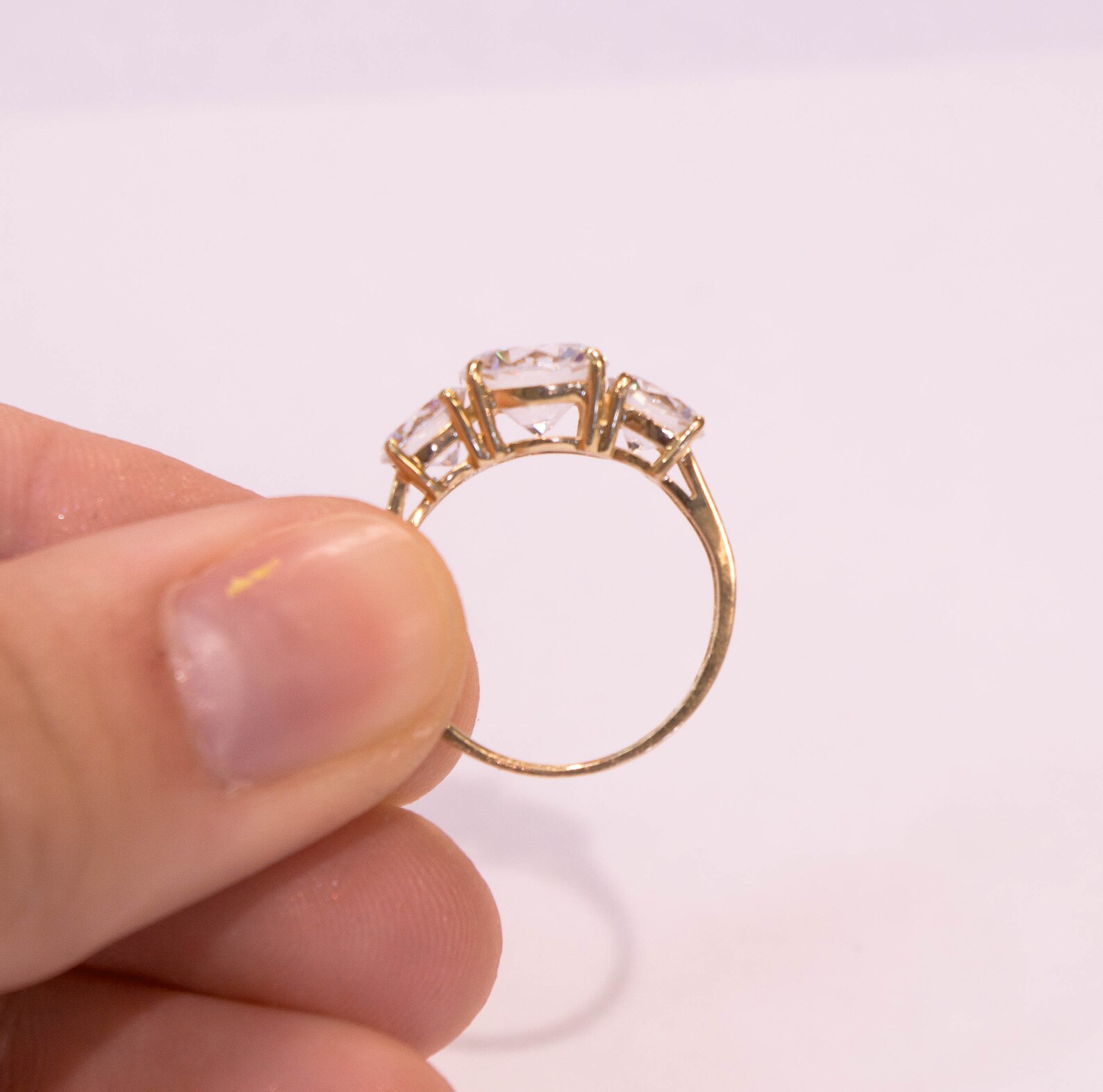 14K CZ Three Stone Ring | Etsy