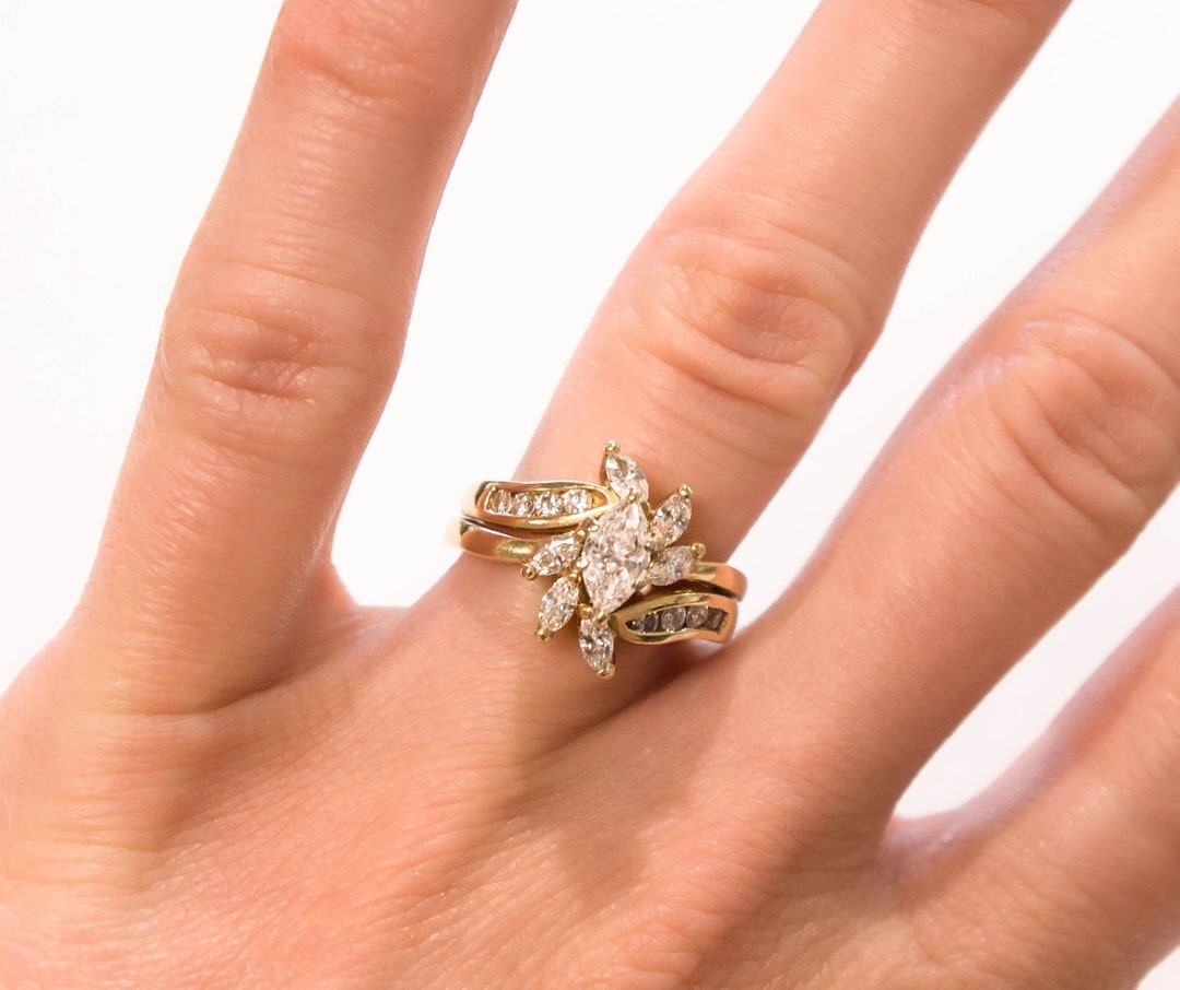 14K Marquis Diamond Ring - Etsy