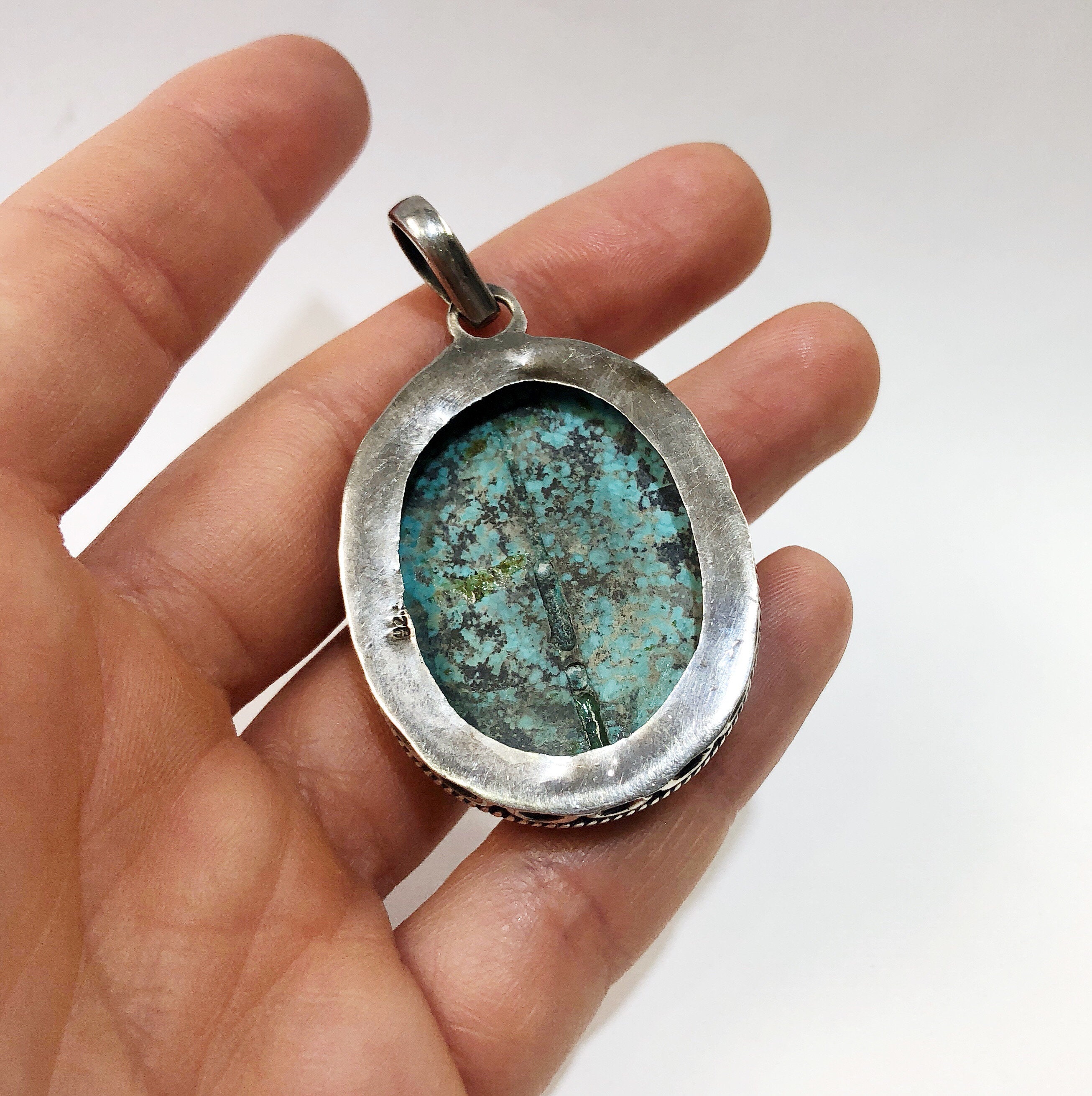REDUCED Sterling Silver Turquoise Color Large Oval Native - Etsy