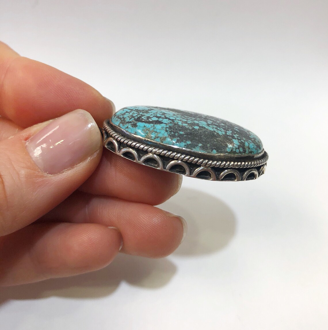 REDUCED Sterling Silver Turquoise Color Large Oval Native | Etsy