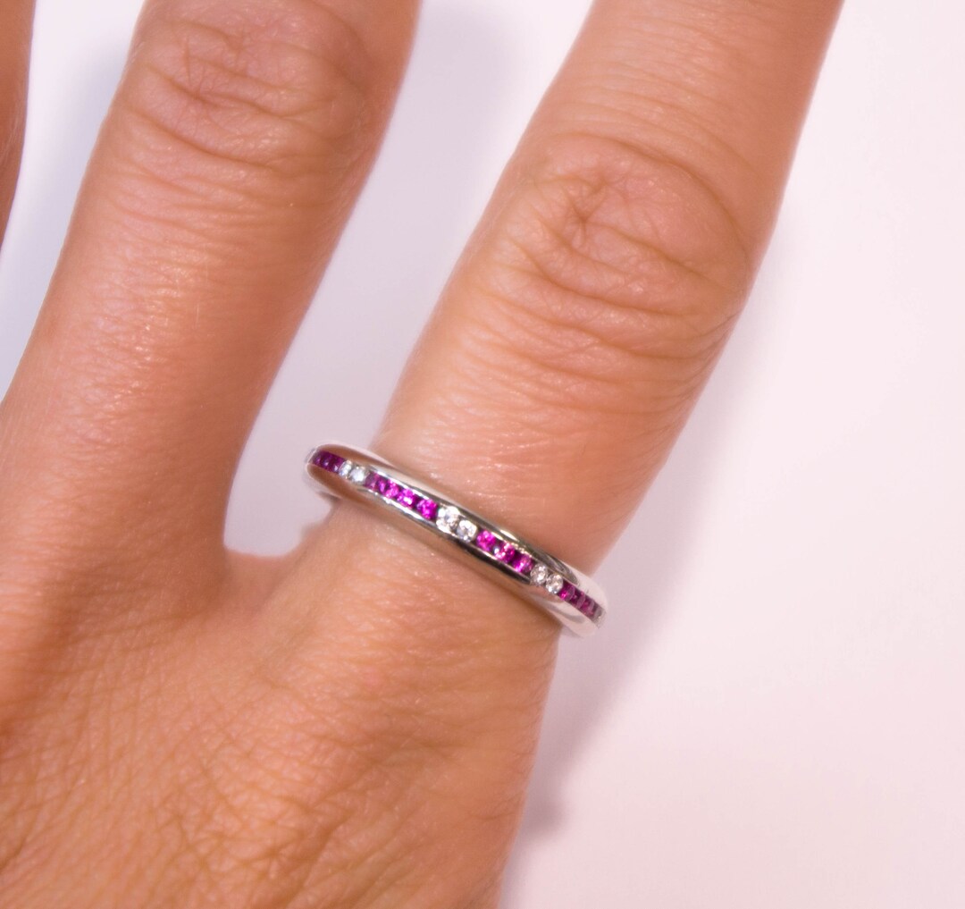 14k Pink Sapphire and Diamond Eternity Band - Etsy