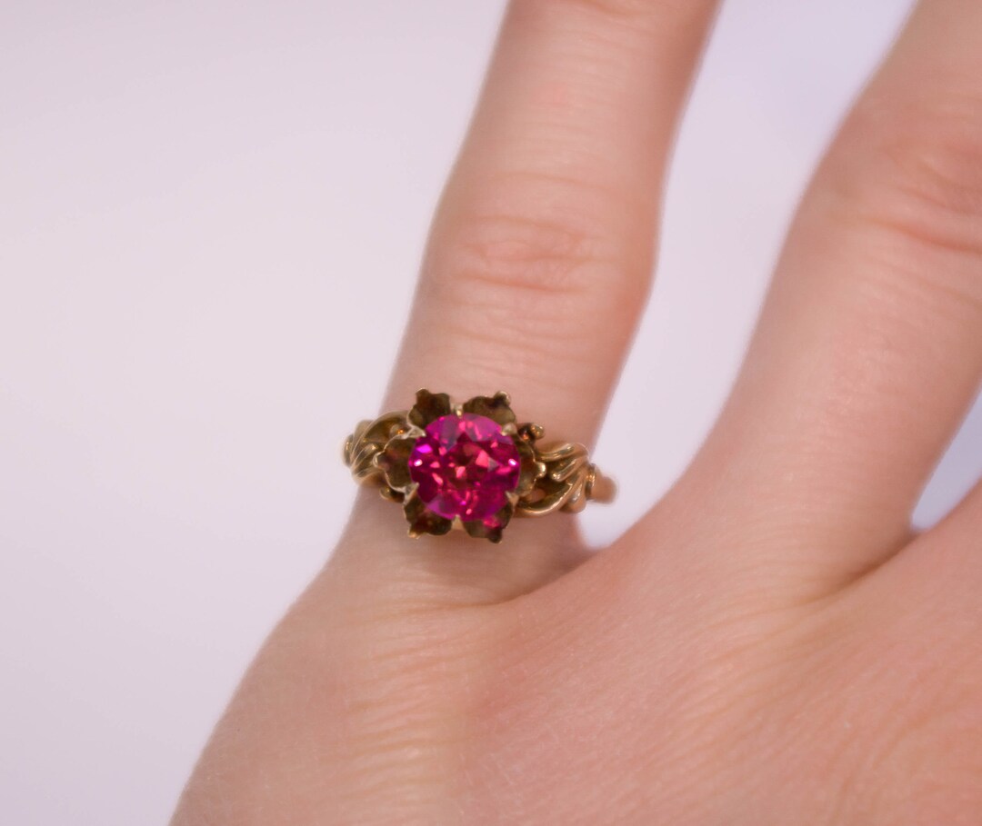14K Red Stone Flower Ring - Etsy