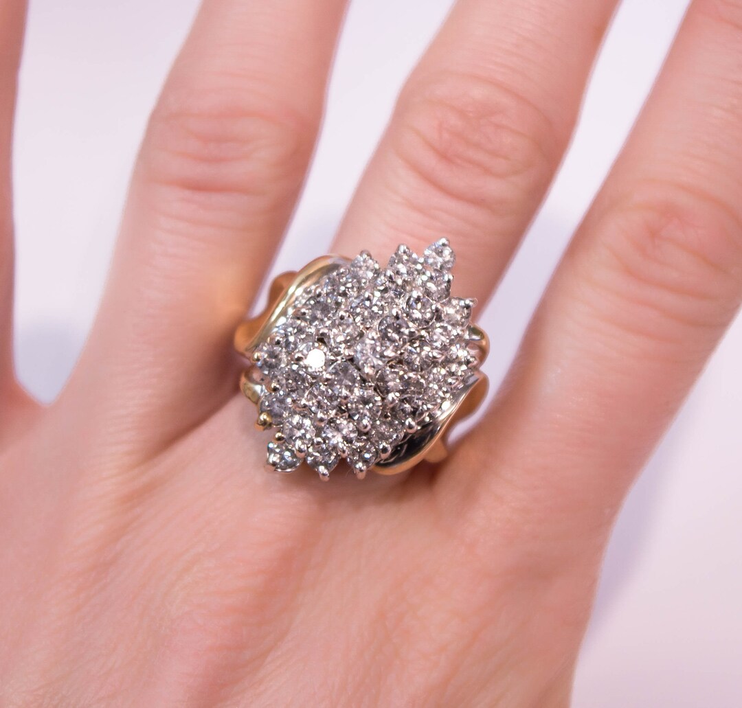 10K Diamond Cluster Ring - Etsy