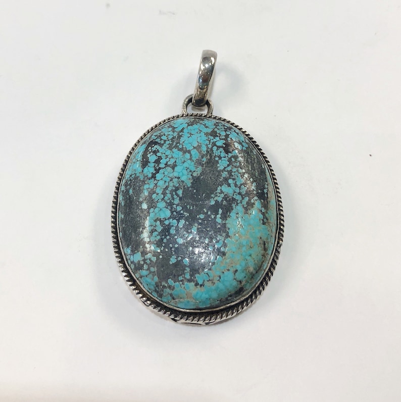 REDUCED Sterling Silver Turquoise Color Large Oval Native | Etsy