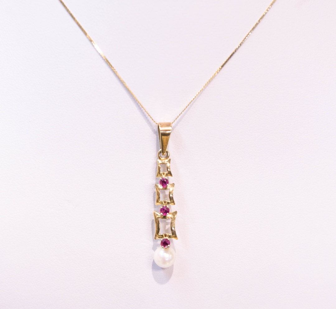 14k Pearl and Ruby Pendant - Etsy