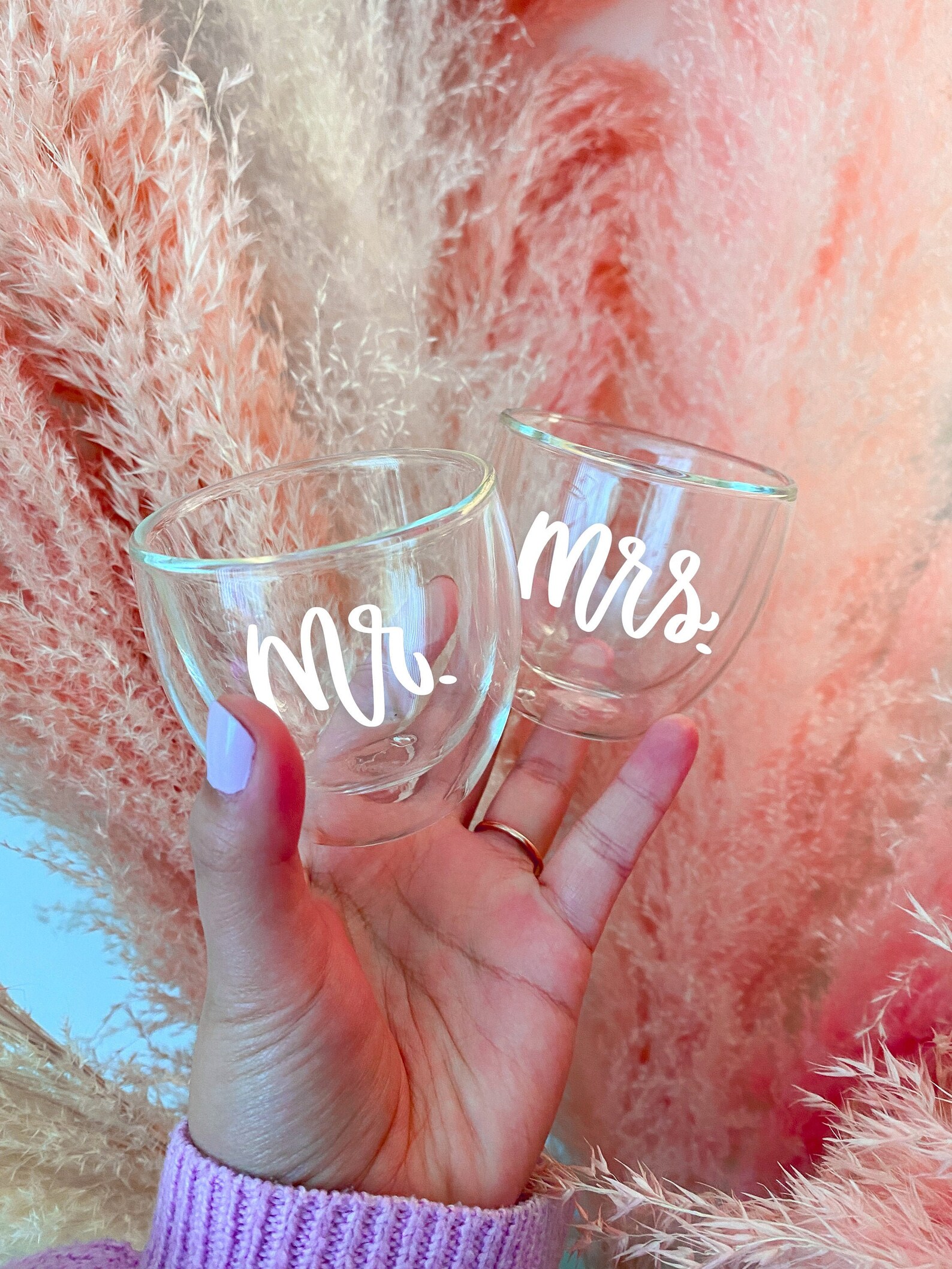 Set of 2 Custom Espresso Mugs | Double Wall Glass | Hand Lettered | 4oz ...