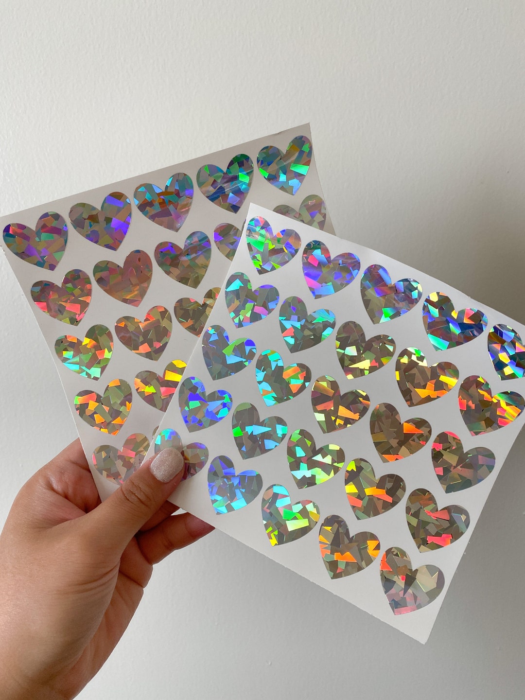 50 Silver Holographic Heart Stickers 1 Inch Shiny Rainbow Glitter - Etsy