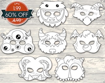 Dinosaurs Printable Coloring Masks Dinosaur Masks | Etsy