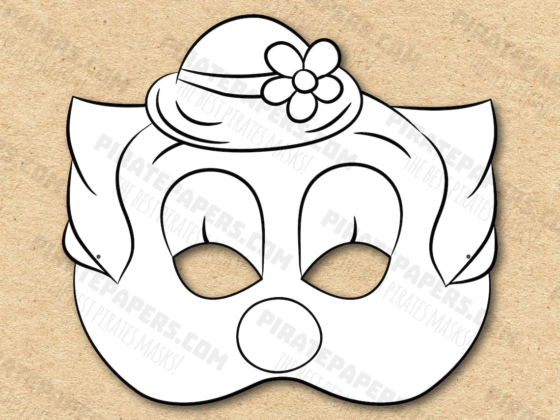 Сircus Clown Mask Coloring Printable, Paper DIY for Kids and Adults ...