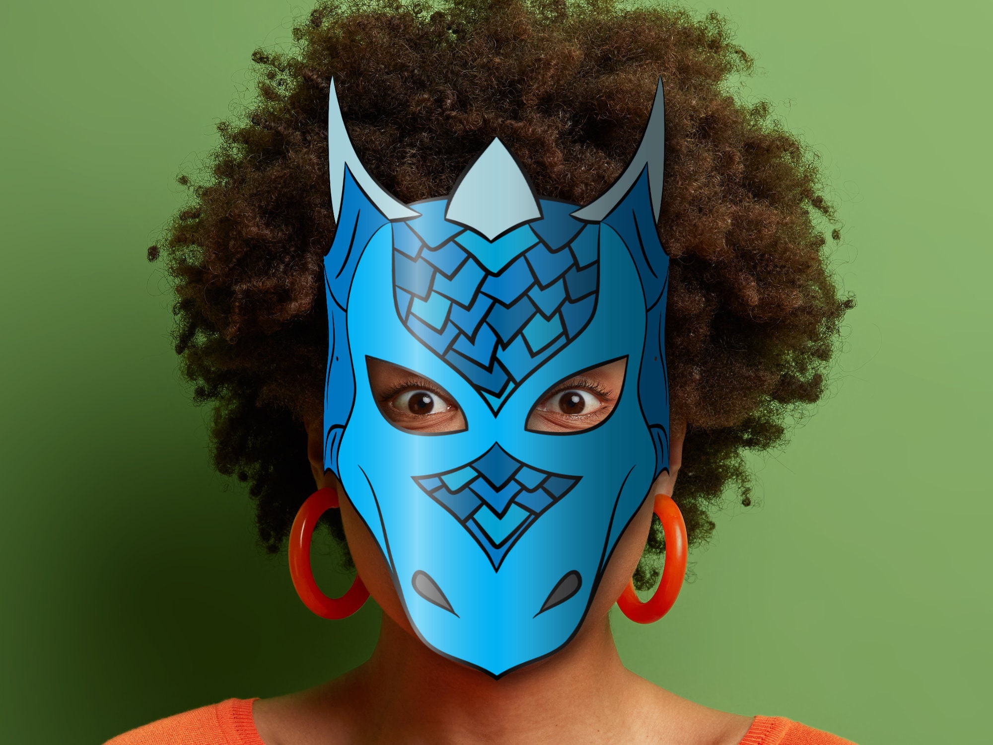 Blue Dragon Masks Printable Color + Coloring, Paper DIY for Kids and ...
