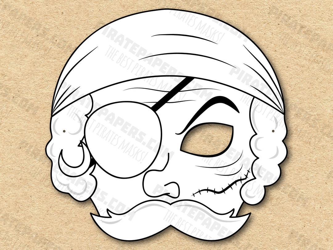 One-eyed Pirate Mask Printable Coloring, Paper DIY for Kids and Adults ...