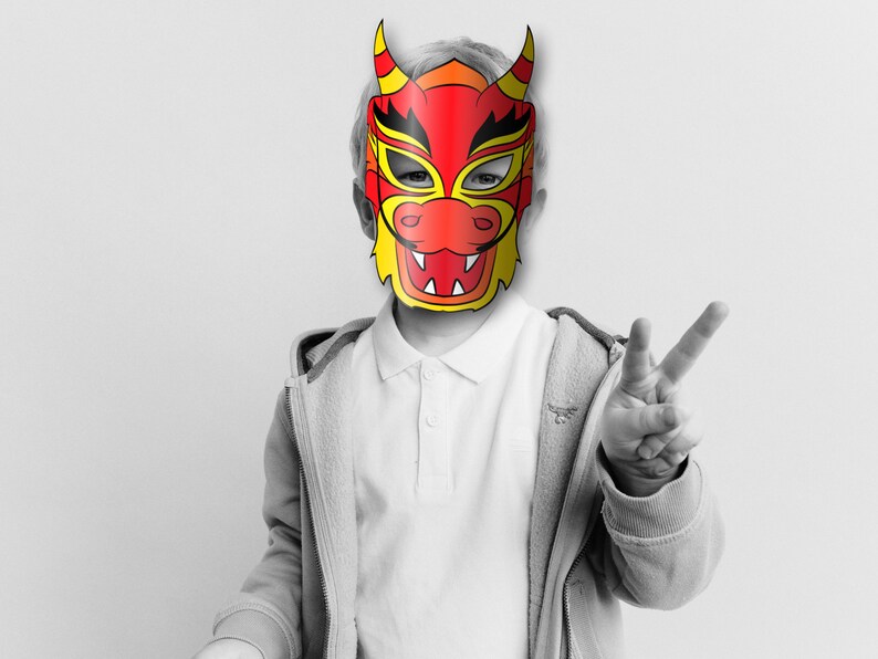 Chinese Dragon Masks Printable Color Coloring Paper DIY for - Etsy