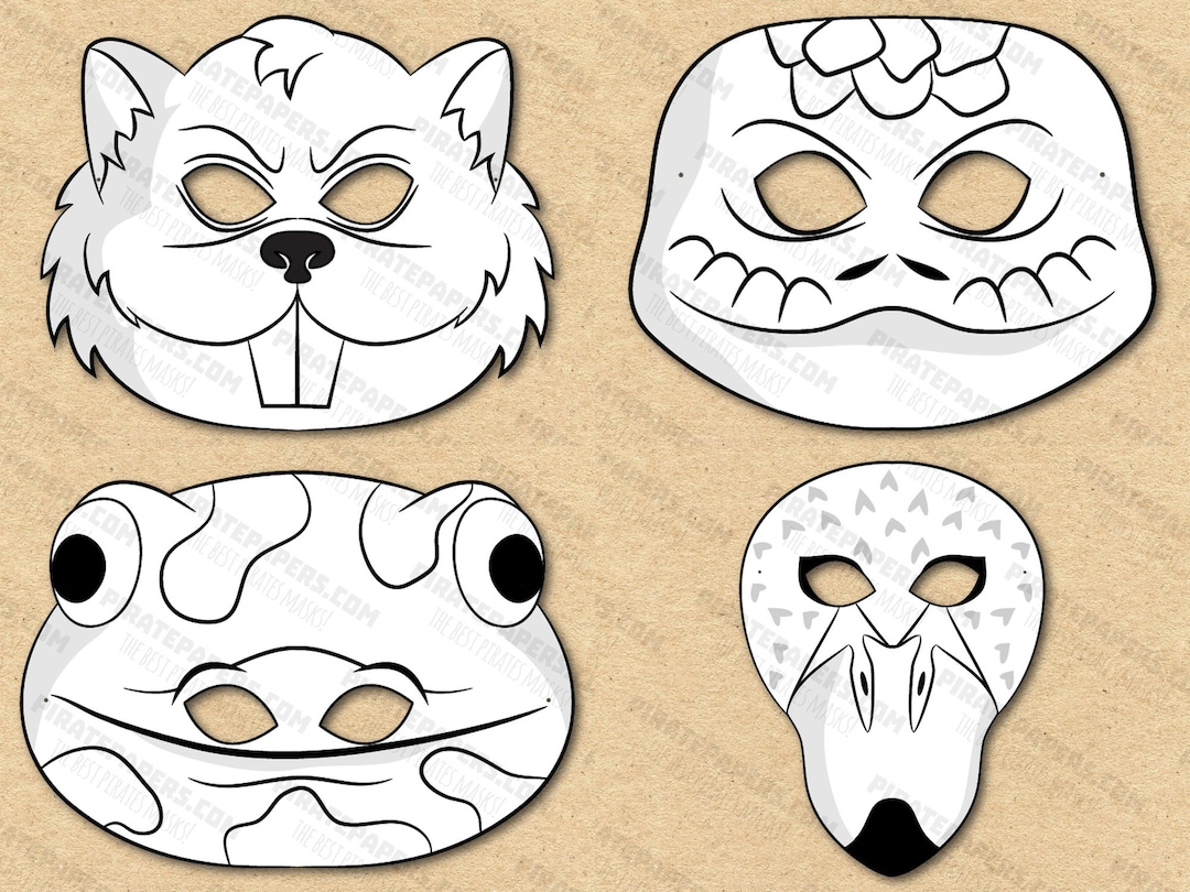 Pond Animals 2 Masks Printable Coloring, Beaver, Lizard, Salamander ...