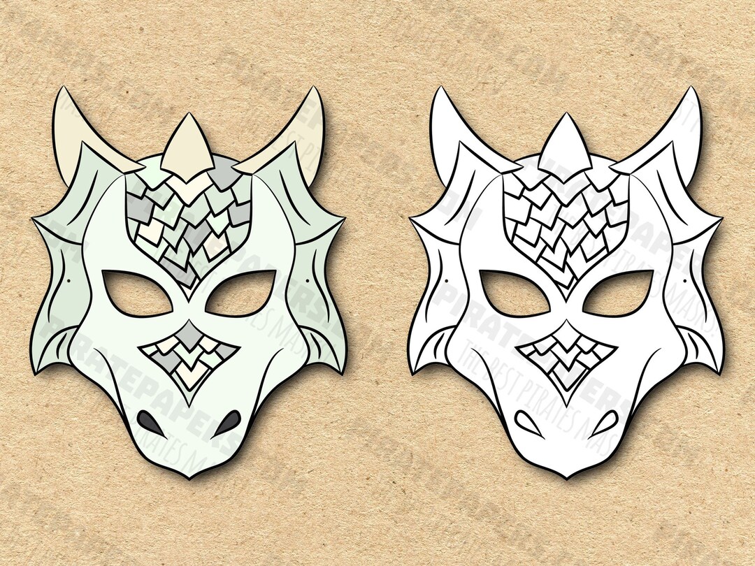 White Dragon Masks Printable Color + Coloring, Paper DIY for Kids and ...