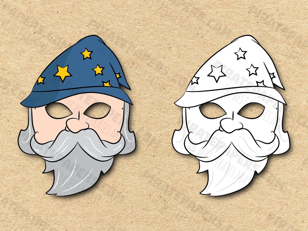 Wizard Masks Printable Color + Coloring, Paper DIY for Kids and Adults ...