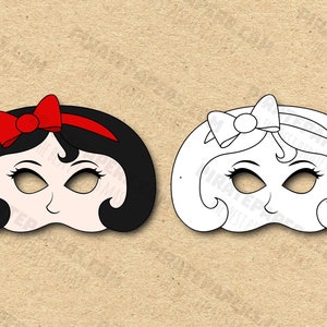Snow White Masks Printable Color + Coloring, Paper DIY for Kids and ...