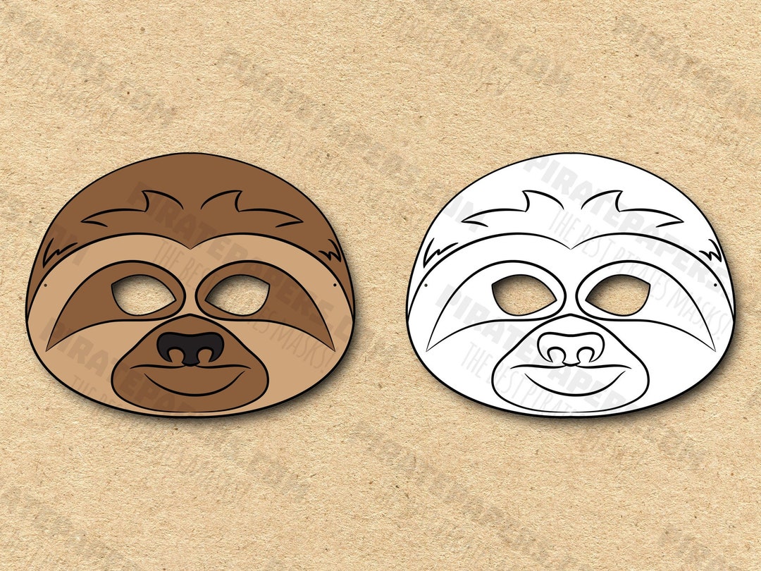 Sloth Masks Printable Color + Coloring, Paper DIY for Kids and Adults ...