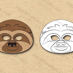 Sloth Masks Printable Color + Coloring, Paper DIY for Kids and Adults ...