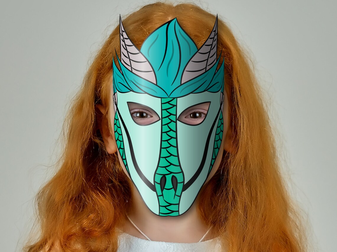 Kind Dragon Mask Printable, Paper DIY for Kids and Adults. PDF Template ...