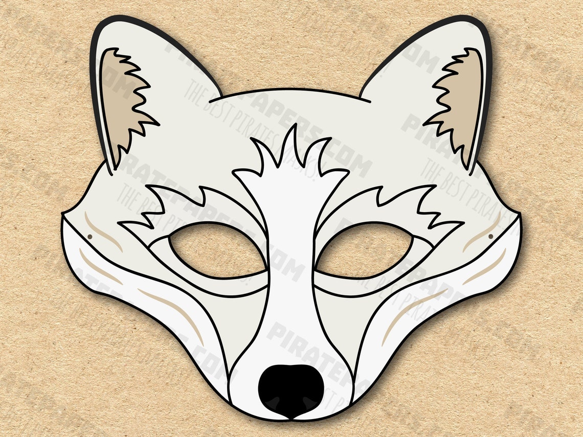 White Fox Mask Printable, Paper DIY for Kids and Adults. PDF Template ...