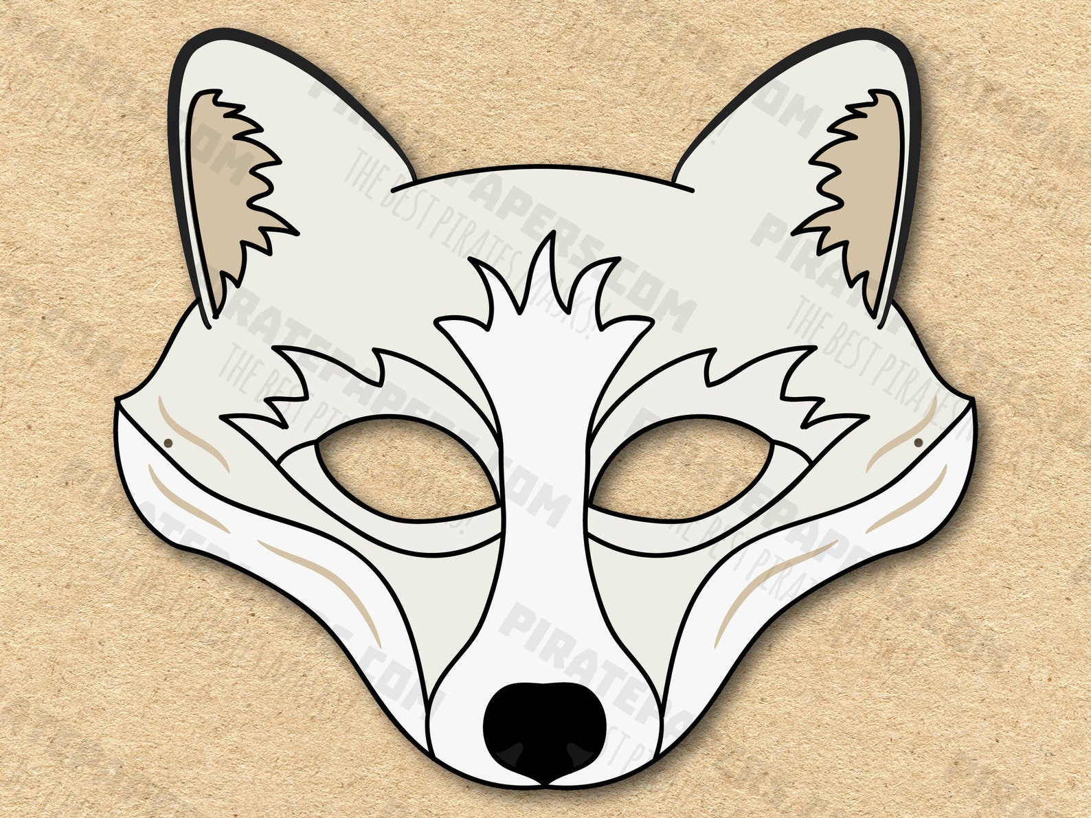 White Fox Mask Printable, Paper DIY for Kids and Adults. PDF Template ...