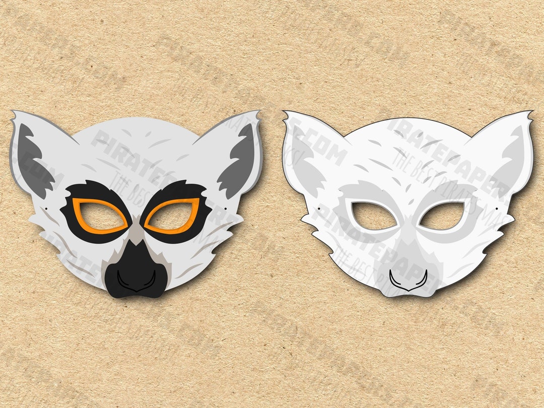 Lemur Masks Printable Color + Coloring, Paper DIY for Kids and Adults ...