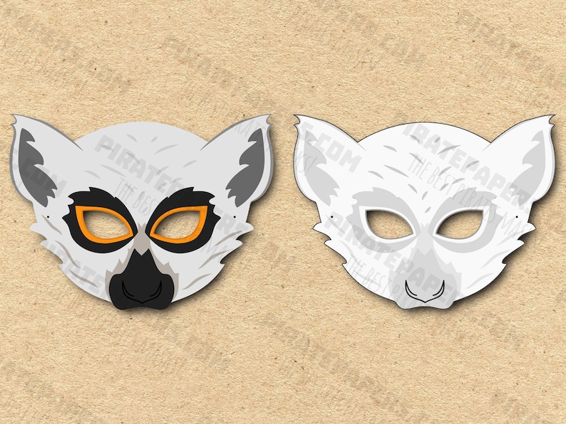 Lemur Masks Printable Color + Coloring, Paper DIY for Kids and Adults ...
