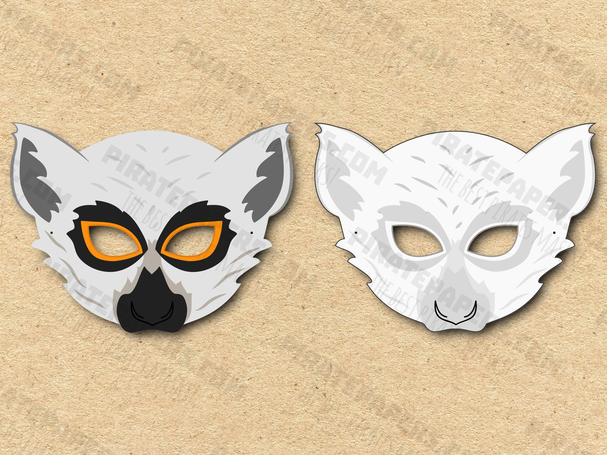 Lemur Masks Printable Color + Coloring, Paper DIY for Kids and Adults ...