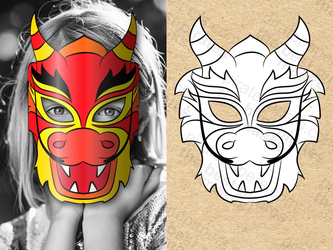 Chinese Dragon Masks Printable Color Coloring Paper DIY for - Etsy