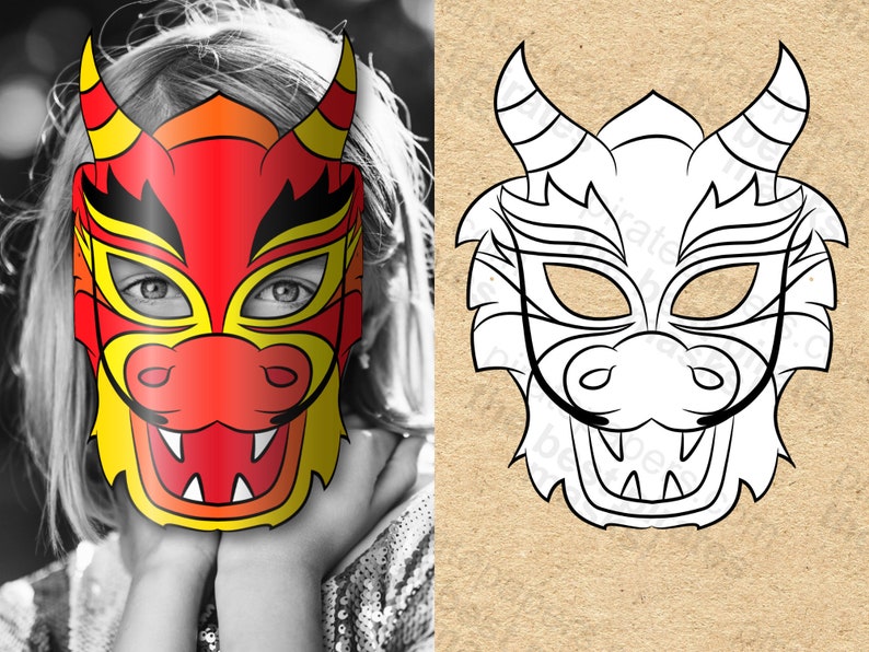 Chinese Dragon Masks Printable Color Coloring Paper DIY for - Etsy
