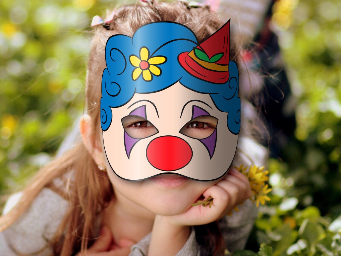 Сircus Clown 2 Printable Mask Paper DIY for Kids and Adults. - Etsy