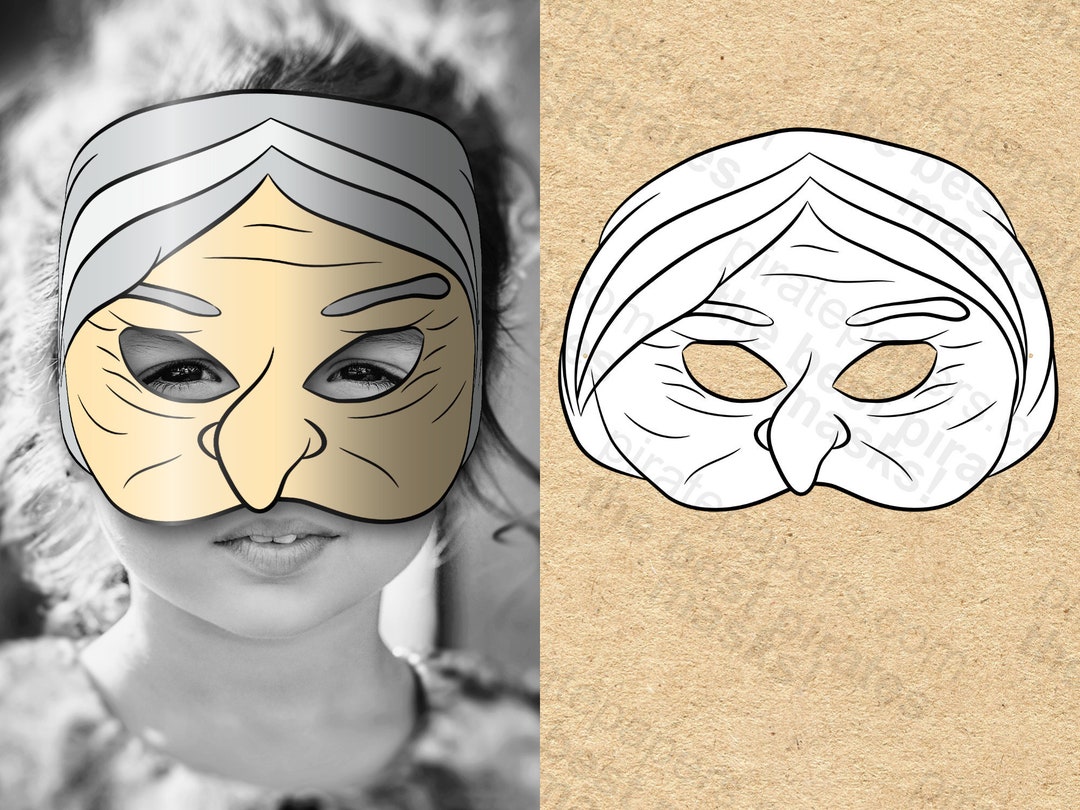 Old Woman Masks Printable Color Coloring Paper DIY for Kids - Etsy