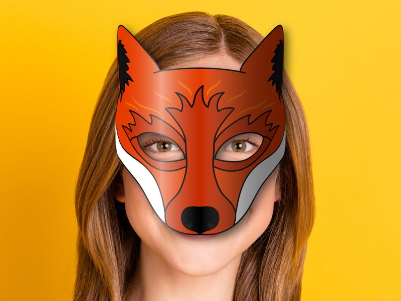 Red Fox Mask Printable, Paper DIY for Kids and Adults. PDF Template ...