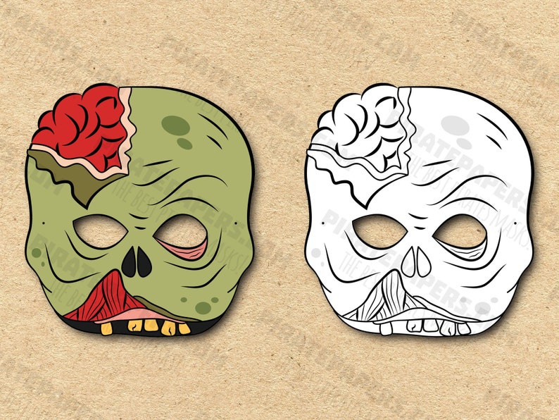 Zombie Masks Printable Color + Coloring, Paper DIY for Kids and Adults ...
