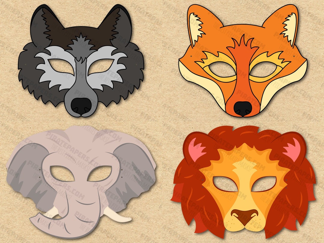 Zoo Animals Masks Printable, Elephant, Wolf, Fox, Lion. Paper DIY Kids ...