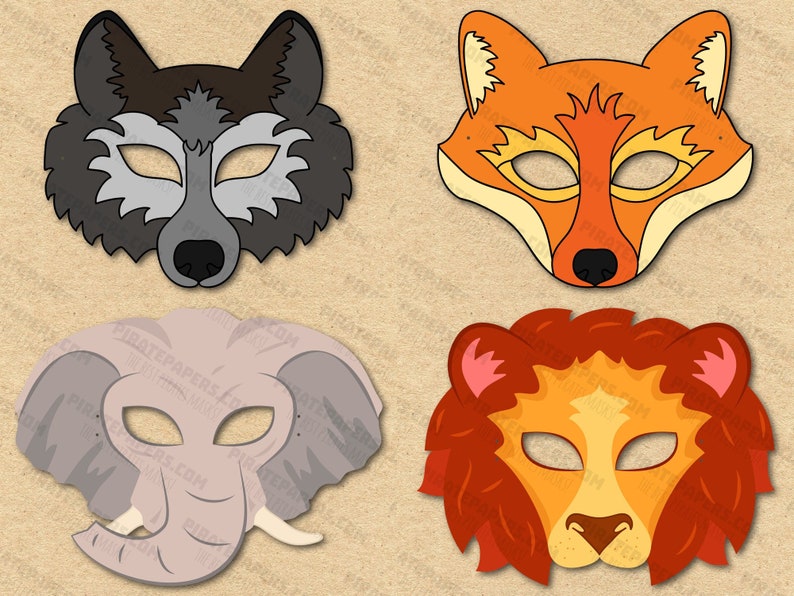 Zoo Animals Masks Printable, Elephant, Wolf, Fox, Lion. Paper DIY Kids ...