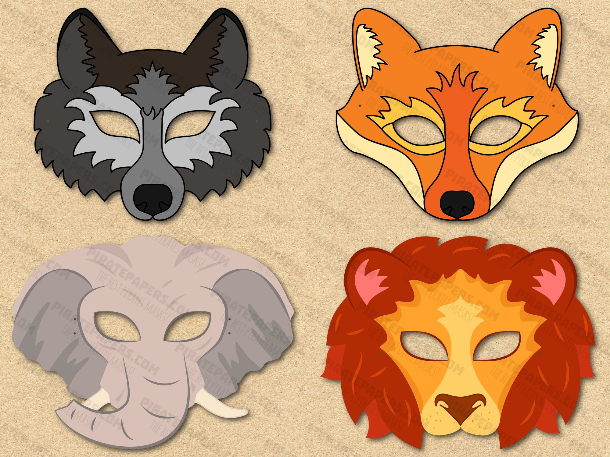 Zoo Animals Masks Printable, Elephant, Wolf, Fox, Lion. Paper DIY Kids ...