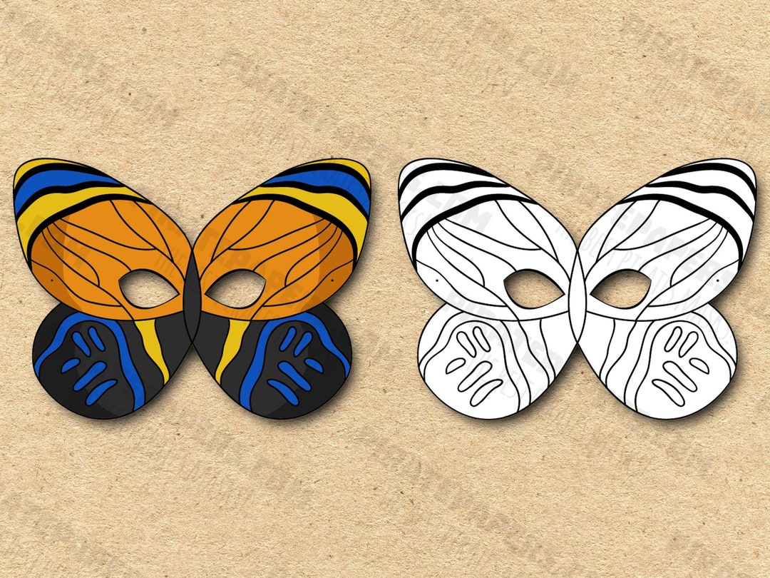 Butterfly Masks Printable Color + Coloring Nymphalidae, Paper DIY for ...