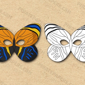 Butterfly Masks Printable Color + Coloring Nymphalidae, Paper DIY for ...